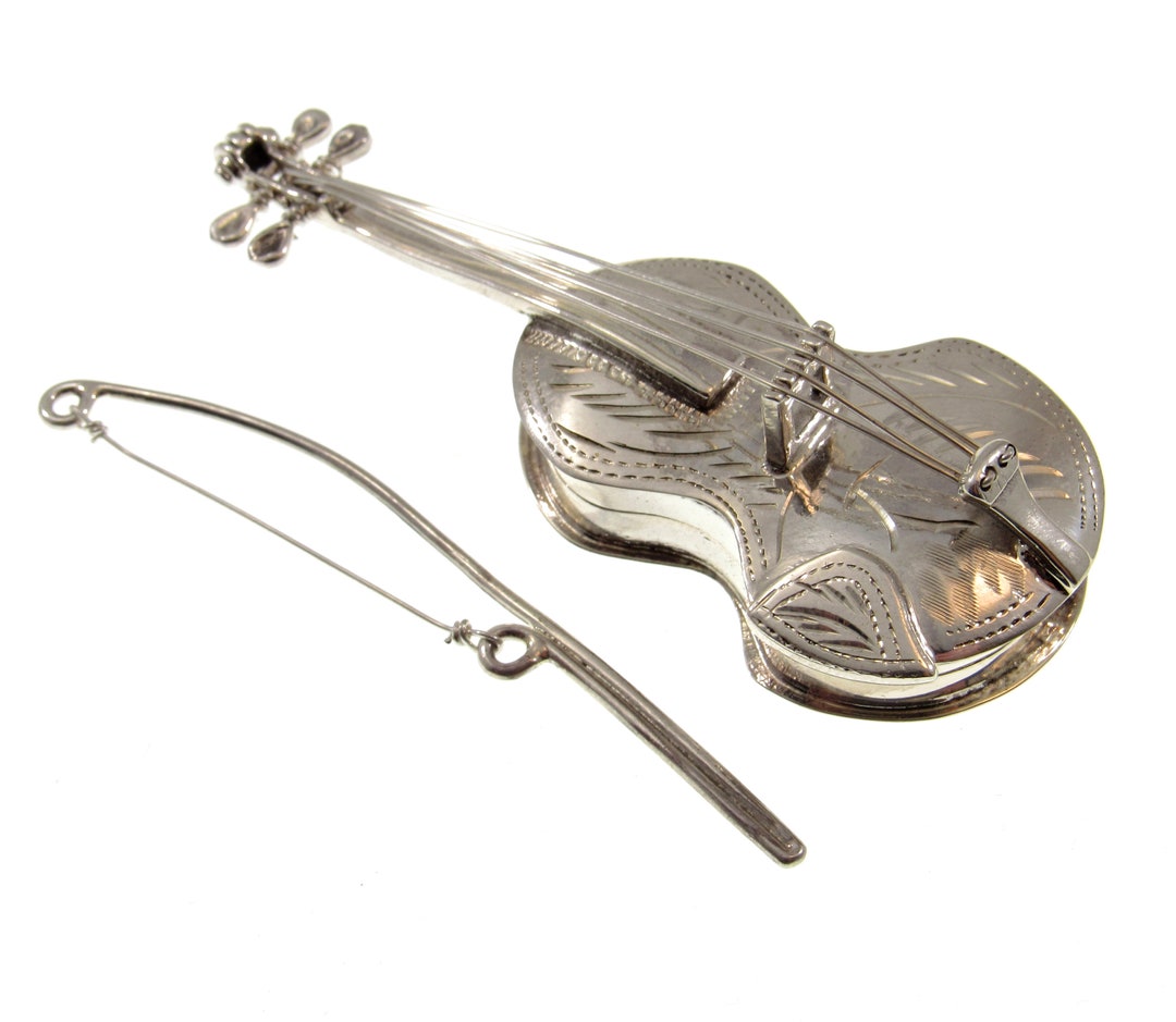 Large Solid 925 Sterling Silver Violin & Bow Locket Pendant ...