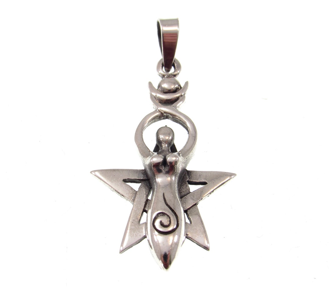 Solid 925 Sterling Silver Spiral Goddess Pentagram Pendant, Handcrafted ...