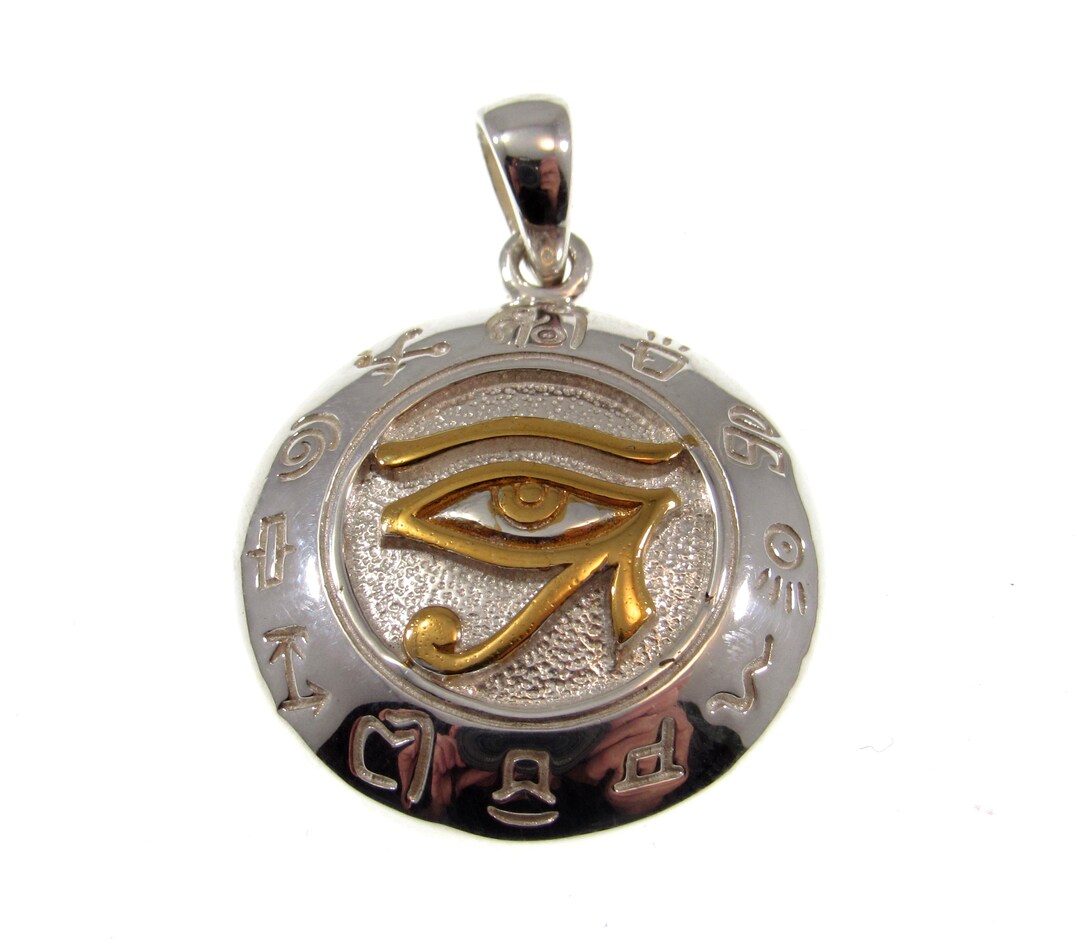 Solid 925 Sterling Silver & Gold Vermeil Egyptian Eye of Horus Pendant ...