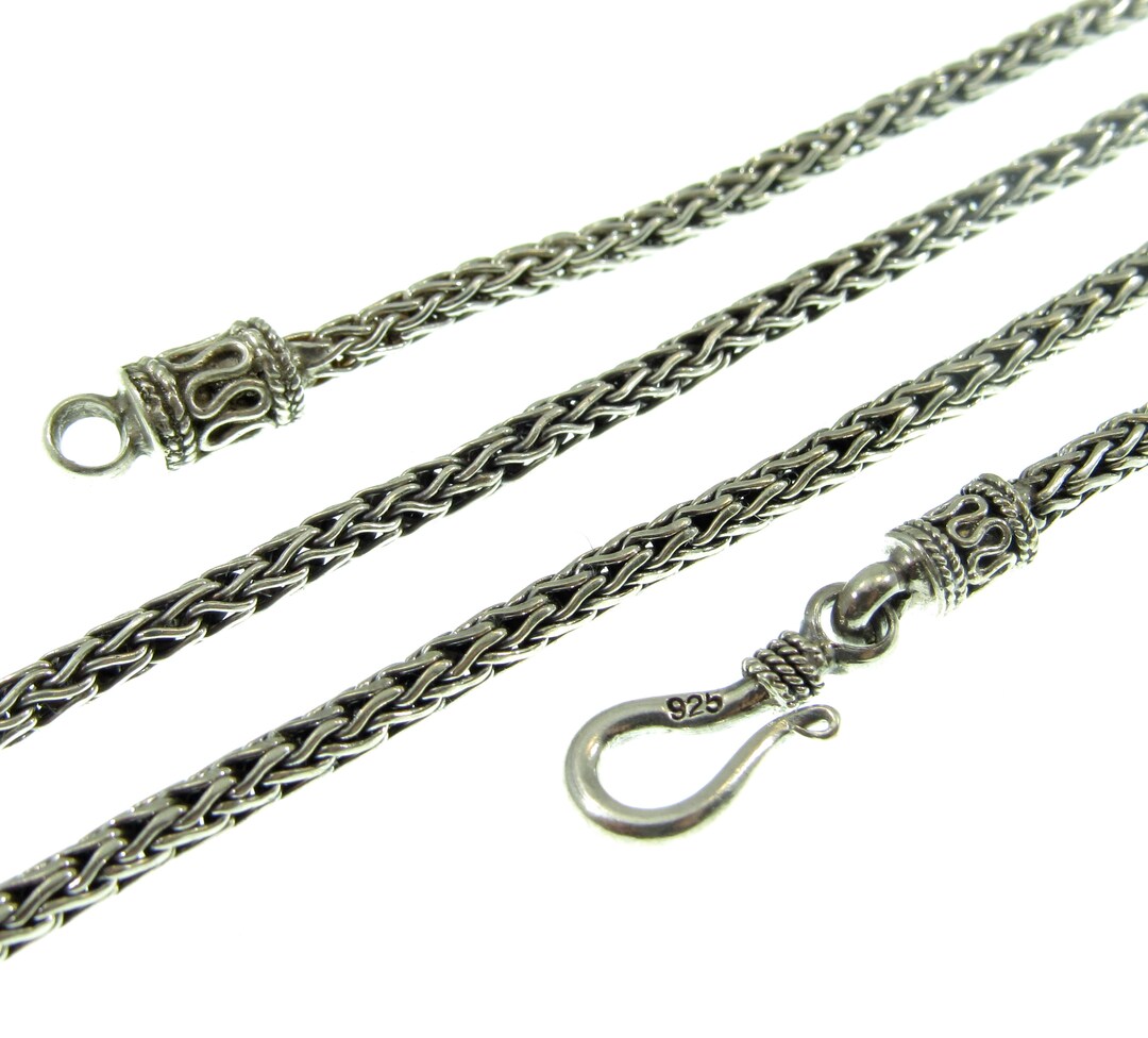 2.5MM Solid 925 Sterling Silver Handmade Bali Foxtail Weave Chain ...