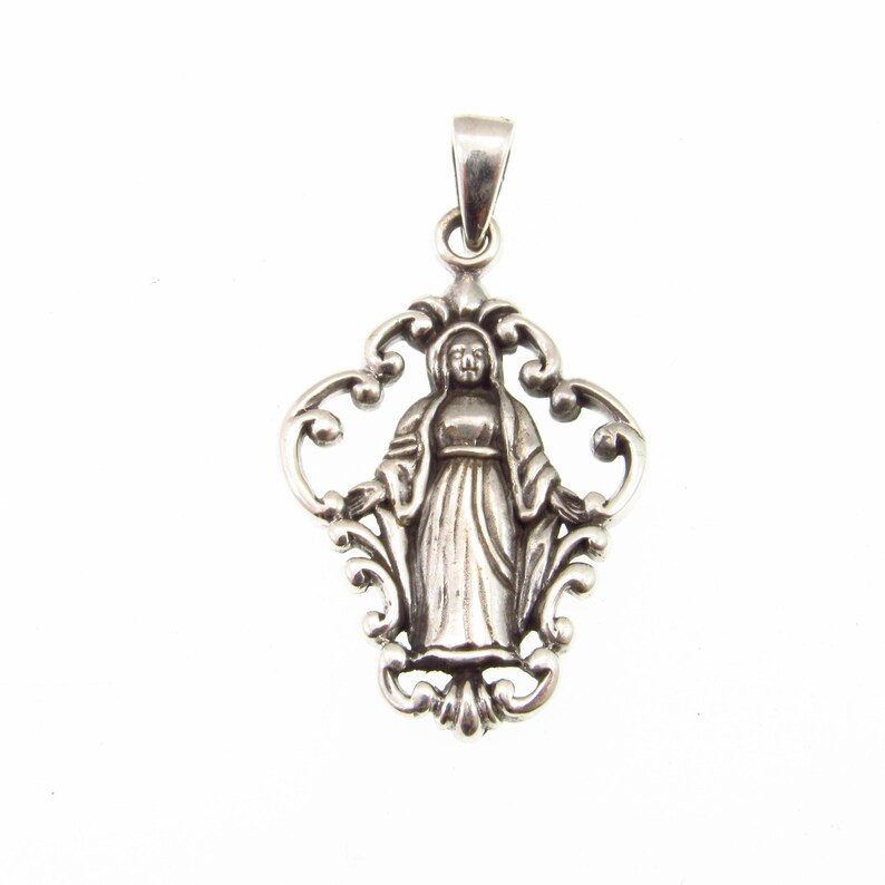 Solid 925 Sterling Silver Virgin Mary Pendant, Miraculous Medal ...
