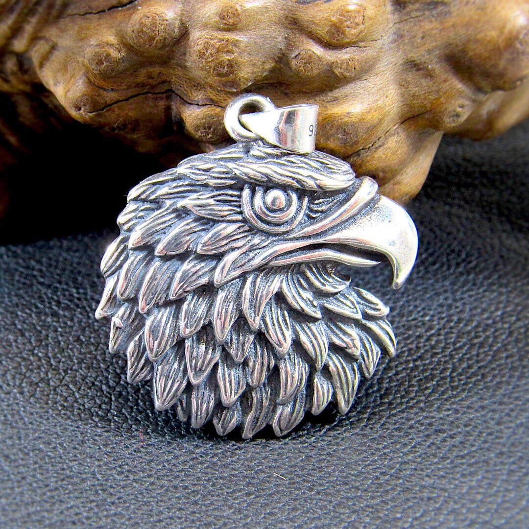 Solid Sterling Silver Eagle Pendant – 3D Bald Eagle Head Amulet ...