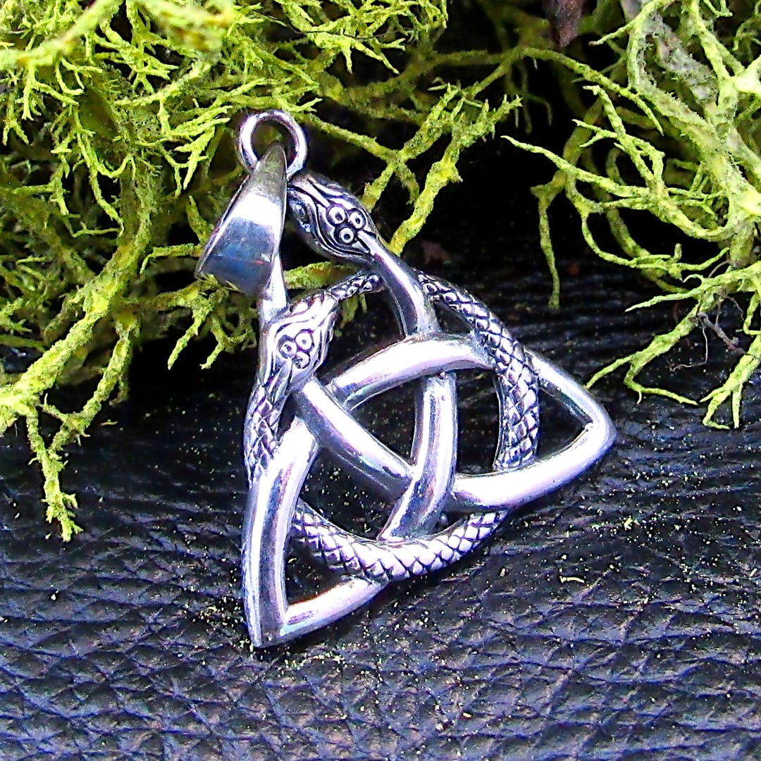 Solid 925 Sterling Silver Celtic Trinity Knot Snake Pendant, Ouroboros ...