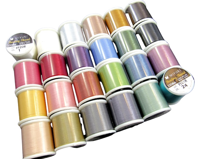 Miyuki Japanese Beading Thread Set of 24 Different Color Bobbins, 50 ...