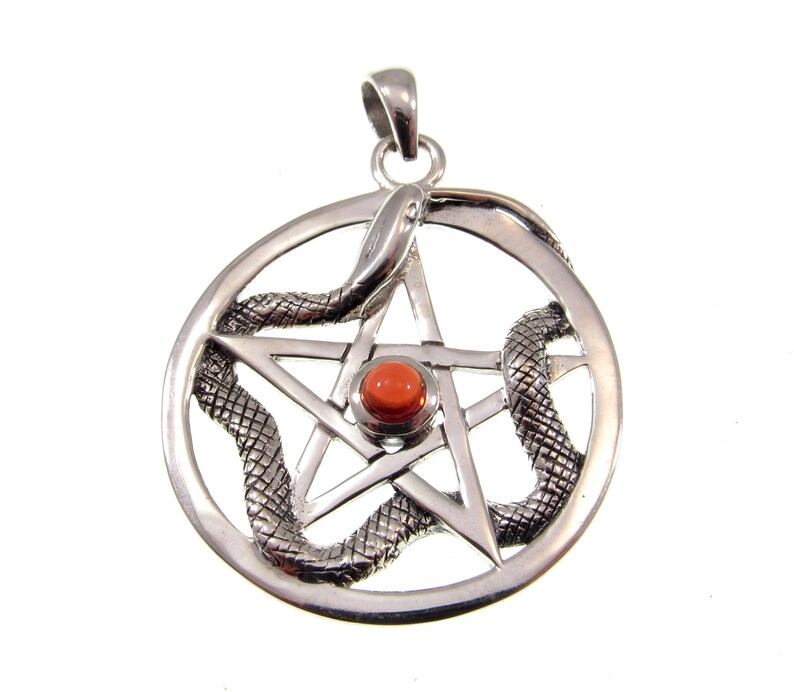 Solid 925 Sterling Silver Weaving Snake Pentacle Pentagram Pendant ...