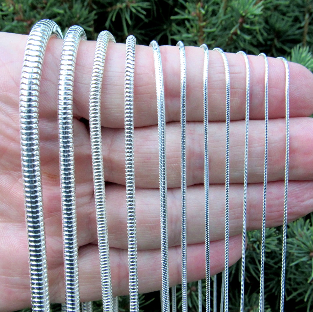 Solid 925 Sterling Silver Italian Round Snake Chain Necklace or ...