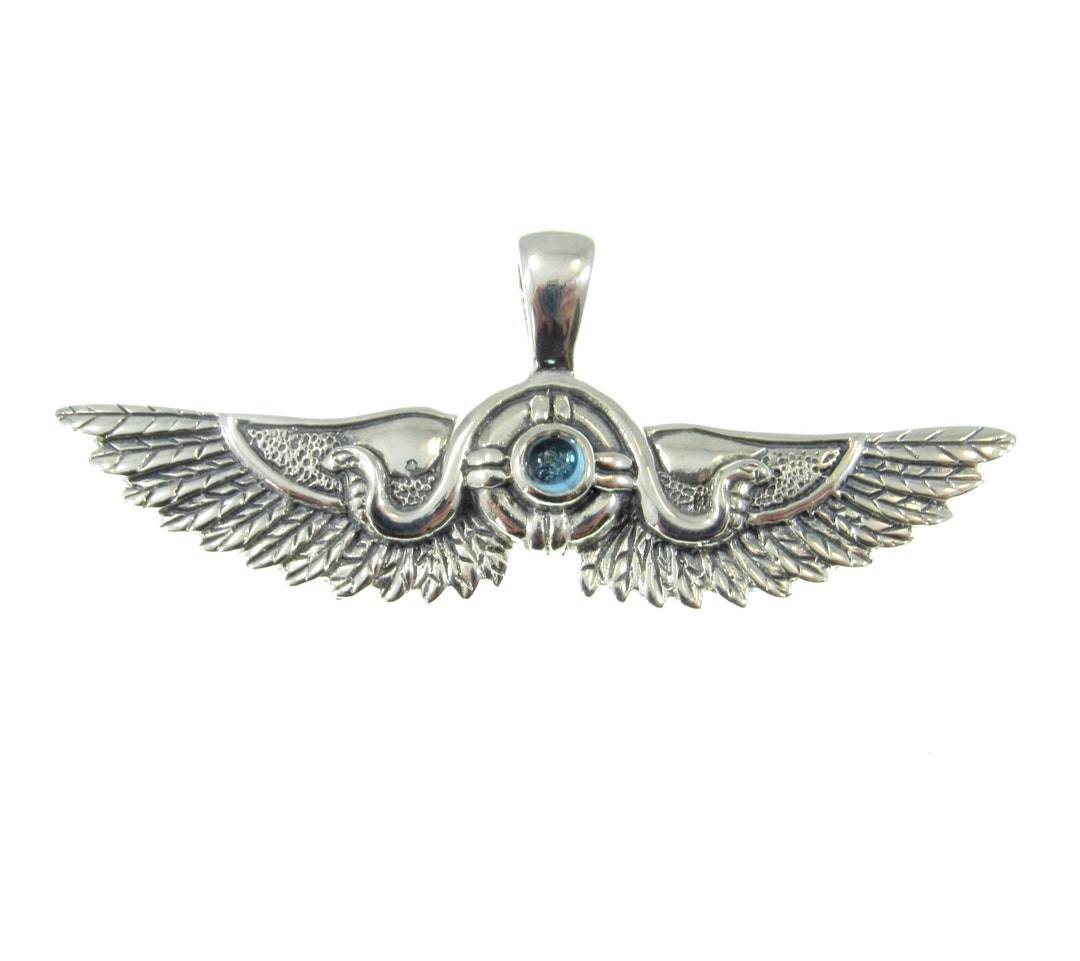 Solid 925 Sterling Silver Egyptian Outspread Falcon Wings Pendant, 2 ...