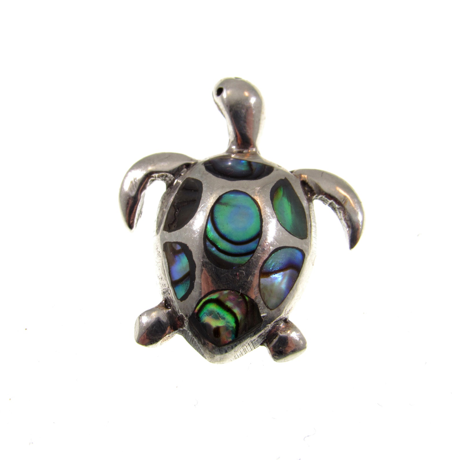 Solid 925 Sterling Silver Paua Shell Turtle Pendant – Sea Turtle Charm ...
