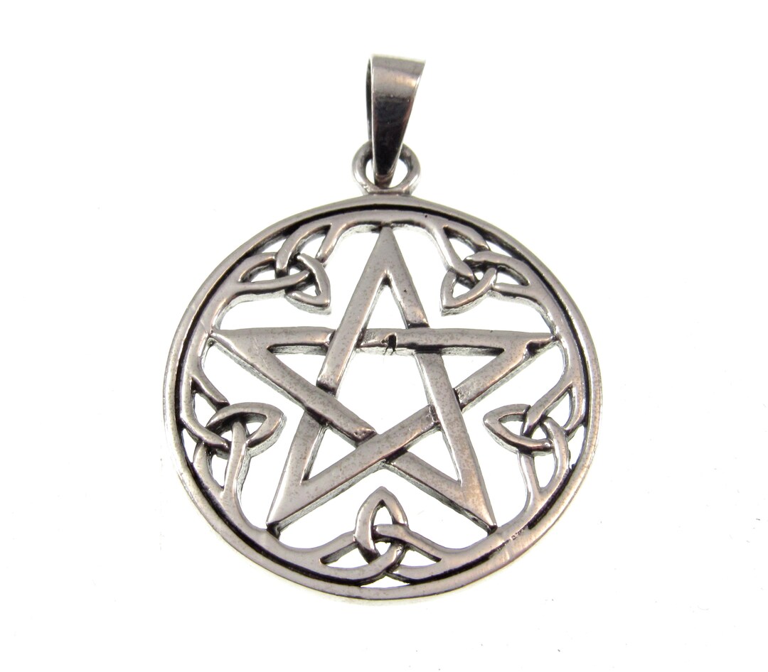 Solid 925 Sterling Silver Celtic Pentagram Inside Trinity Knots Pendant ...