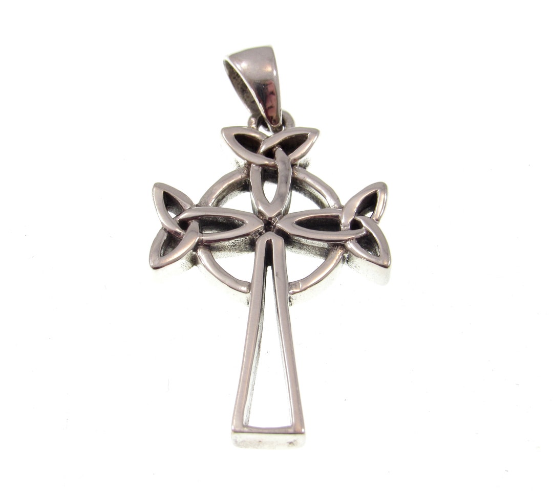 Solid 925 Sterling Silver Celtic Triple Trinity Knot Cross Pendant ...