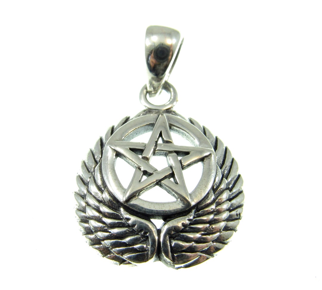 Solid 925 Sterling Silver Falcon Wing Pentacle Pendant, Powerful Pagan ...