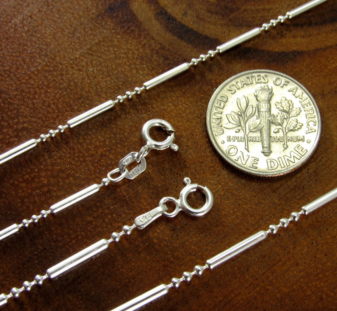 Solid 925 Sterling Silver Italian Bead and Bar Chain, 3 Beads & Oval ...