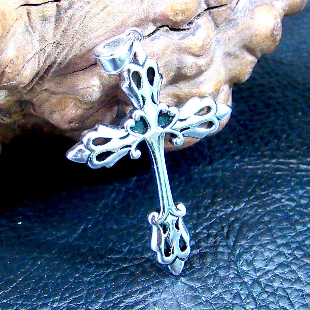 Solid 925 Sterling Silver Gothic Fleur-de-lis Cross Pendant, Vintage ...