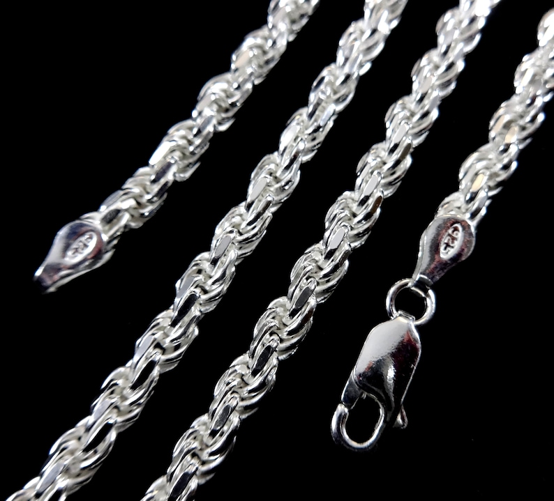 4MM Solid 925 Sterling Silver Italian Diamond Cut ROPE CHAIN - Etsy