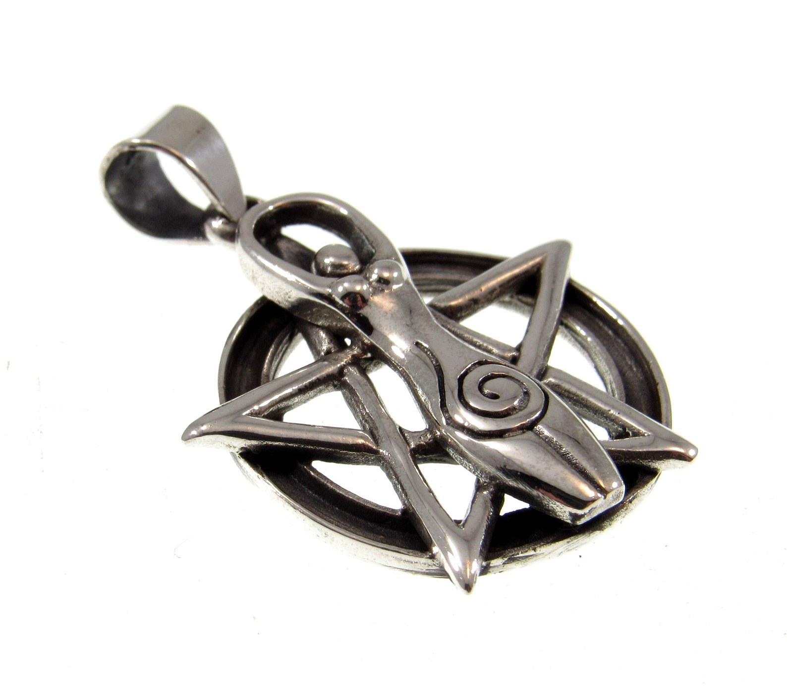 Solid 925 Sterling Silver Spiral Goddess Pentacle Pendant – Sacred ...