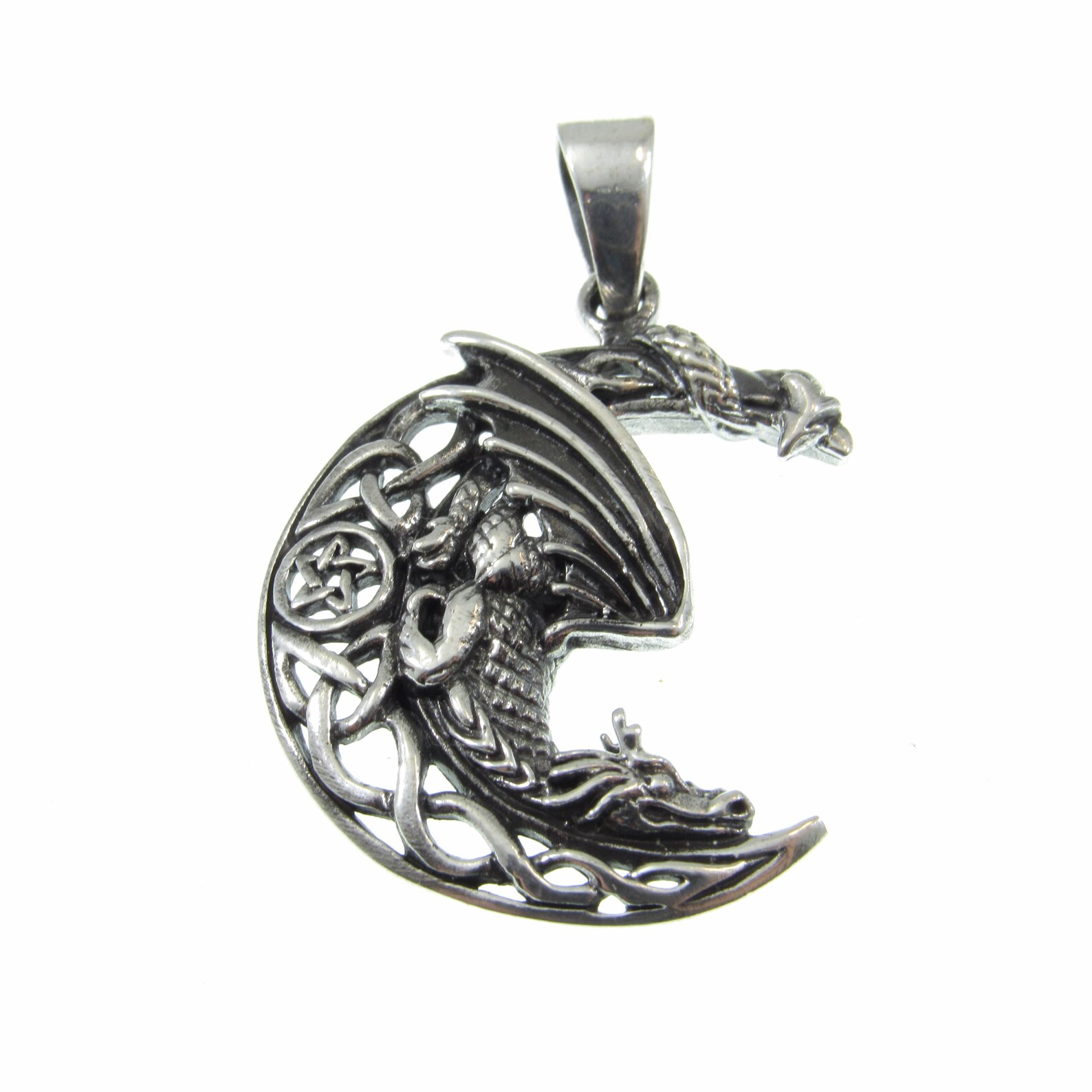 Solid 925 Sterling Silver Dragon Moon Pendant – Celtic Dragon Necklace ...