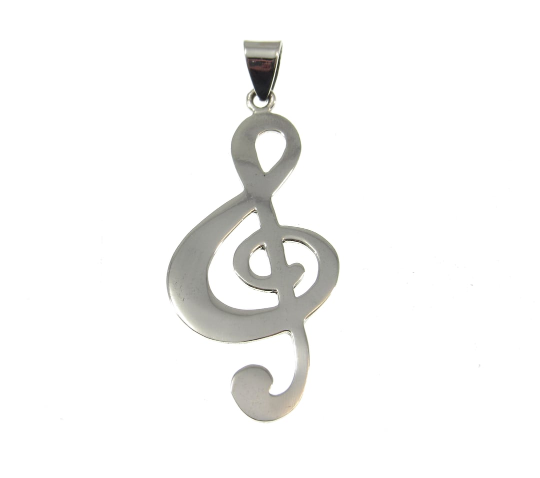 Solid 925 Sterling Silver Treble Clef Pendant, Handcrafted French ...
