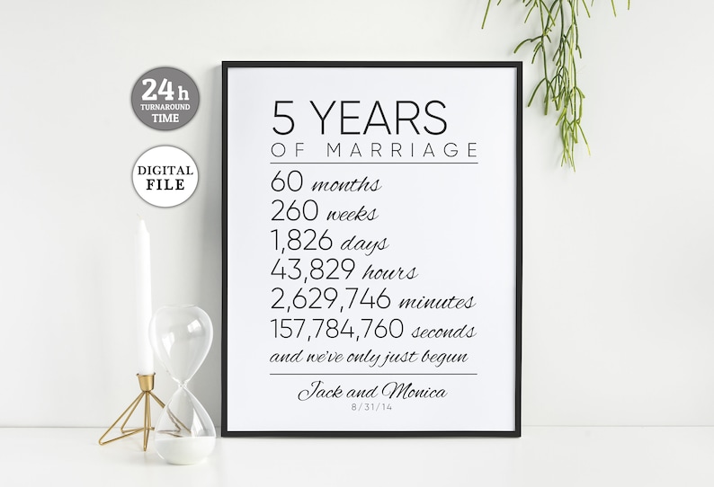 5th Anniversary Gift Printable Years Months Weeks 5th | Etsy