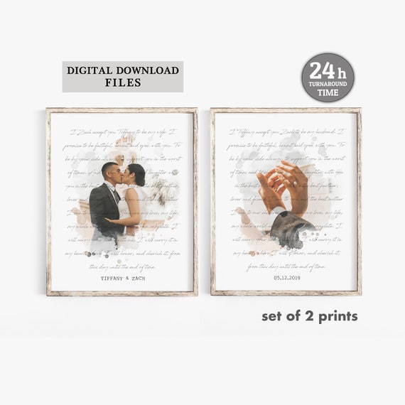 Wedding Vows Wall Art Set of 2 Vow Prints Anniversary Vows - Etsy