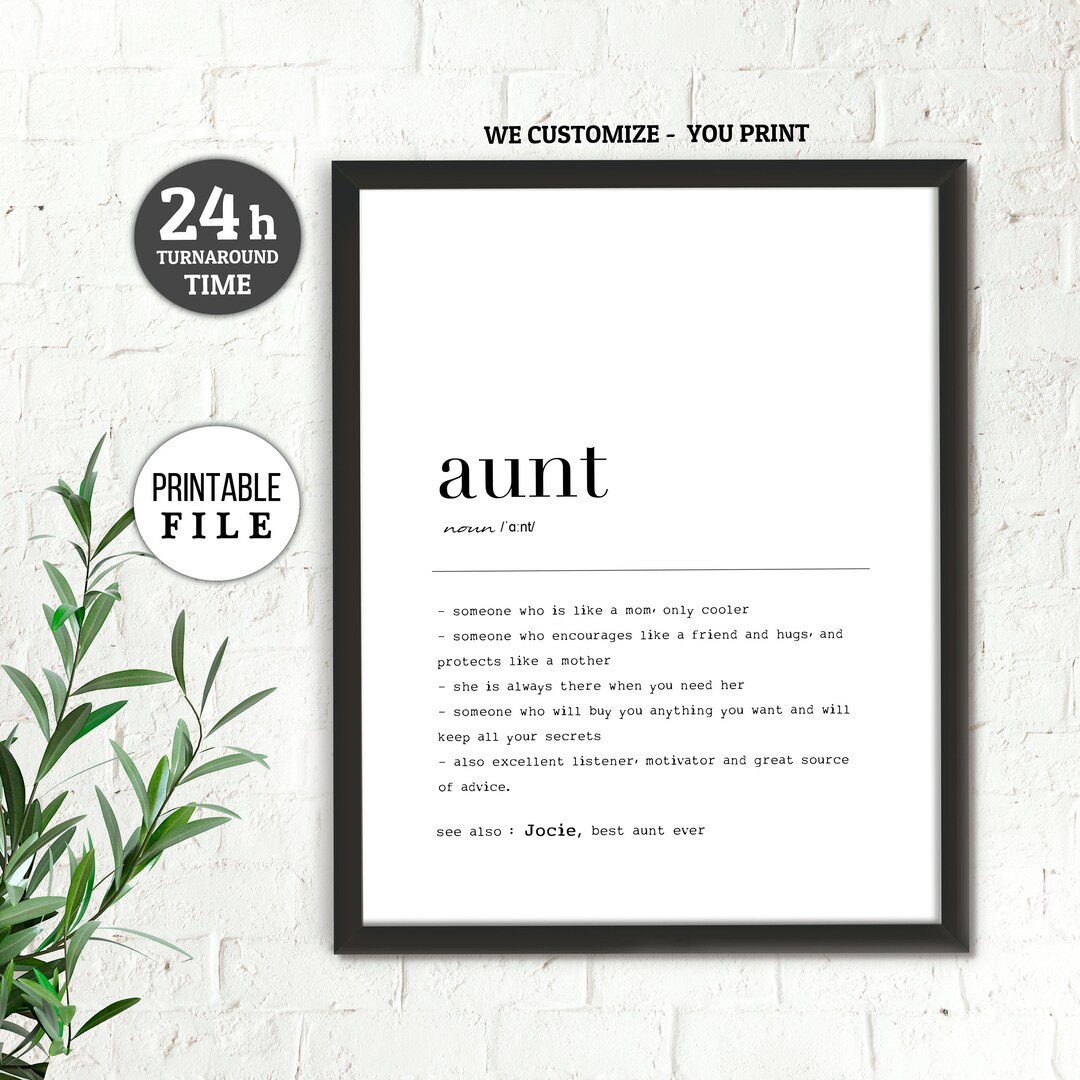 Personalized Definition of Aunt, Definition Gift, Aunt Gift From Niece ...