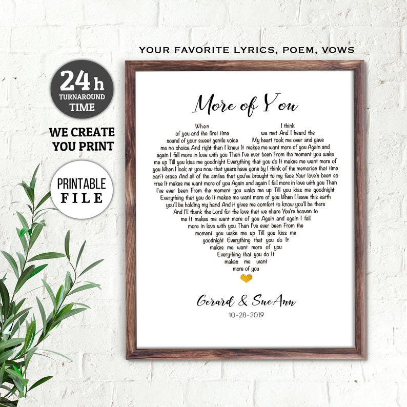 Custom Lyric Art Print Personalized Song Lyrics Gift Long - Etsy