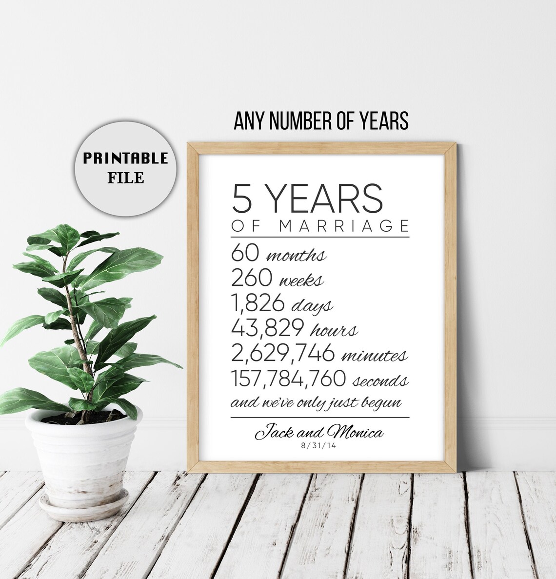 5th Anniversary Gift Printable Years Months Weeks 5th | Etsy