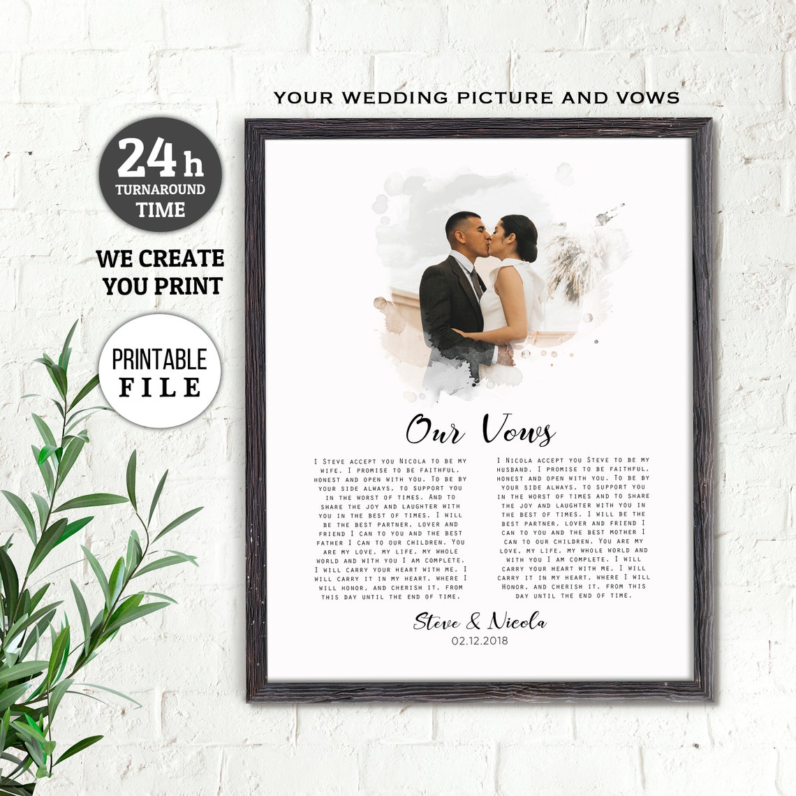 Wedding Vows Keepsake Anniversary Gift for Couple Vows and - Etsy