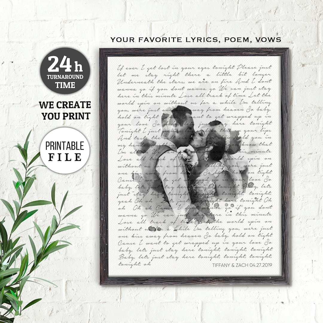 Custom Lyric Art Vows Personalized Gift, 1 Year Anniversary Gift for ...
