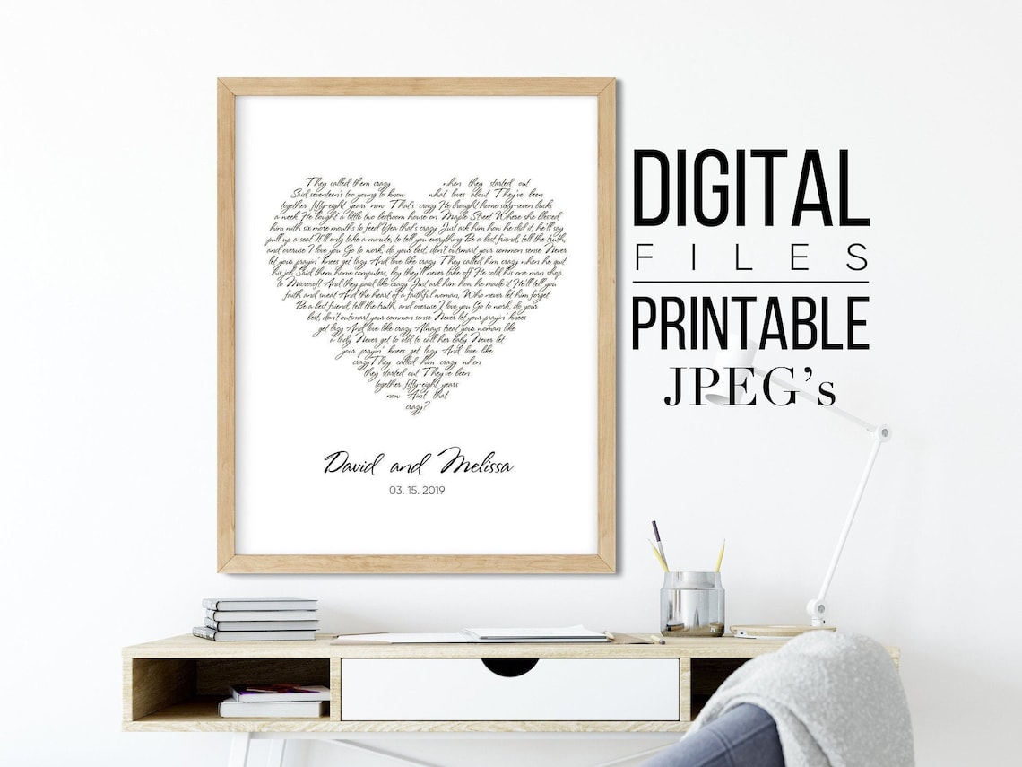 Personalized Song Lyric Gift Custom Song Lyrics Wall Art | Etsy