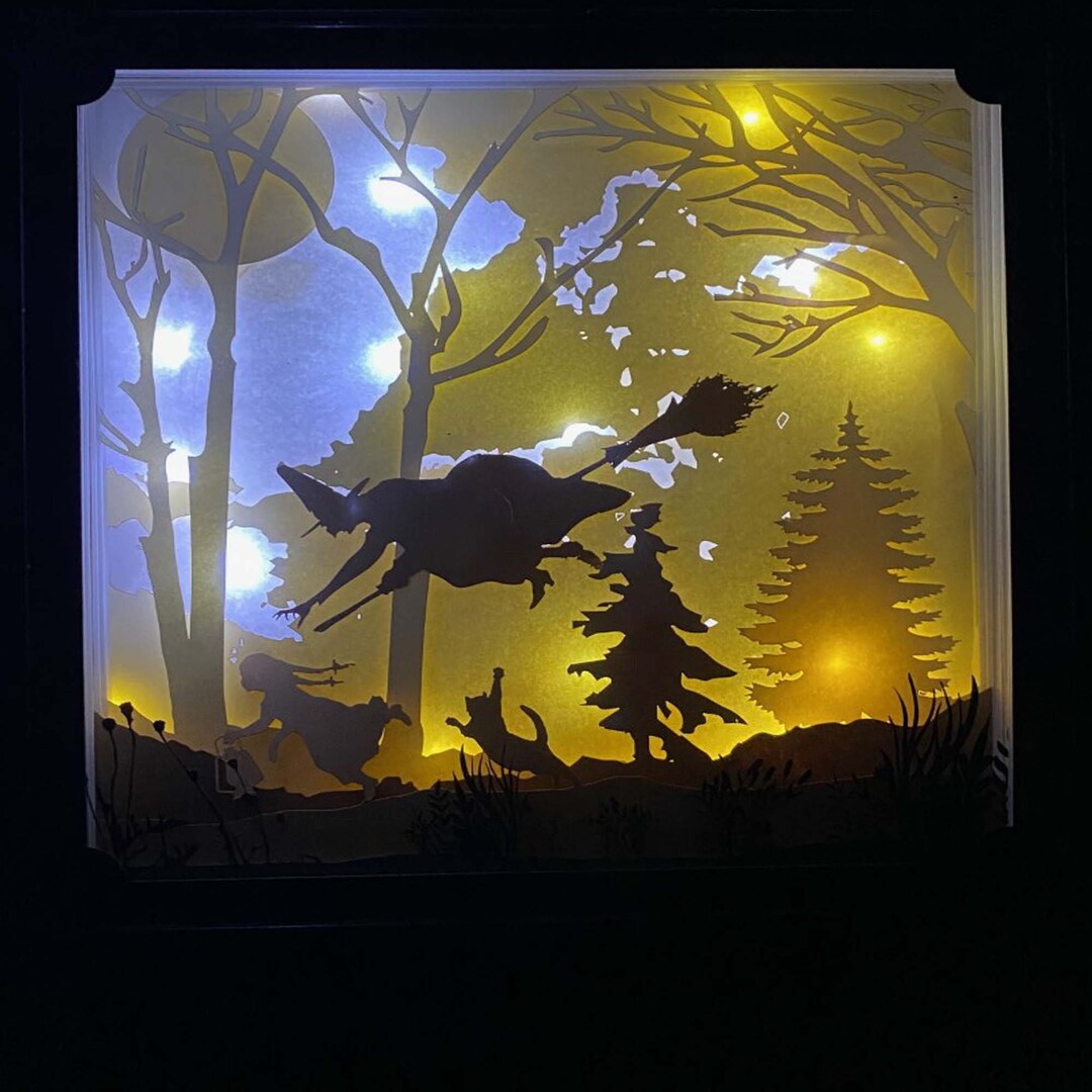Witch Shadow Box, Light Box, 3D Laser Cut - Etsy
