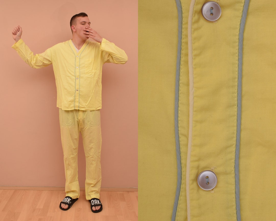 Vintage Yellow Cotton Pajama Set Mens Size L - Etsy