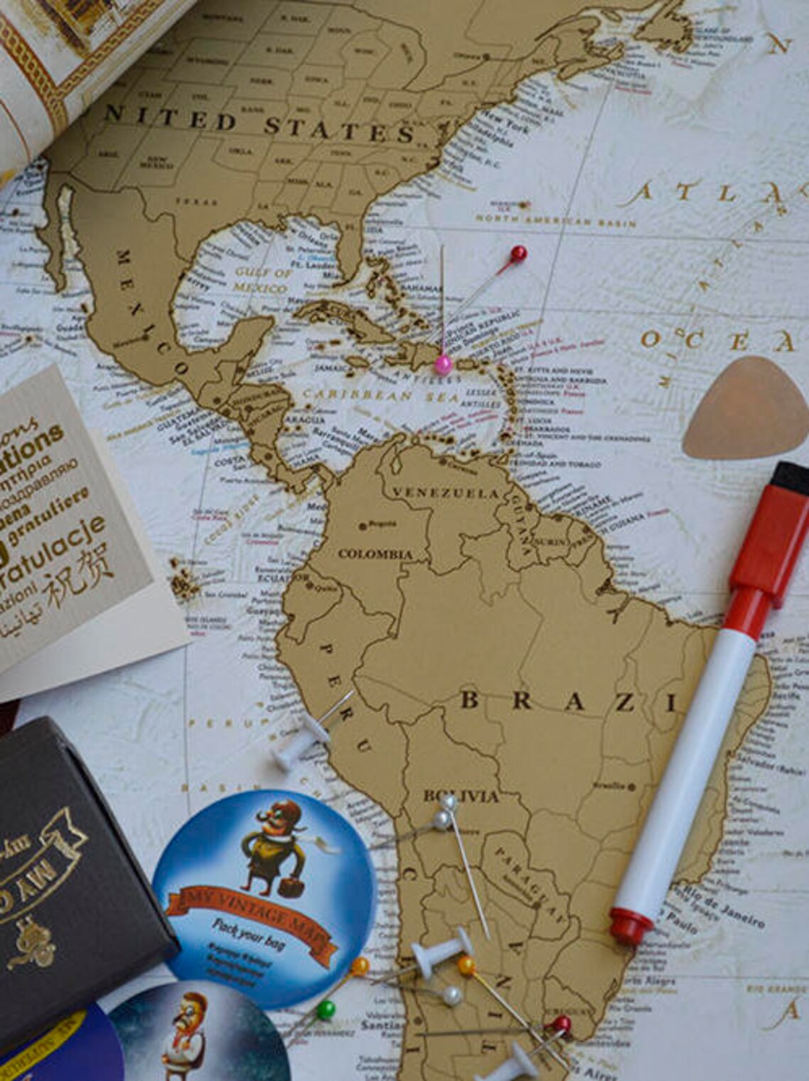 Personalized Travel Map of the World Scratchable Off with Push | Etsy