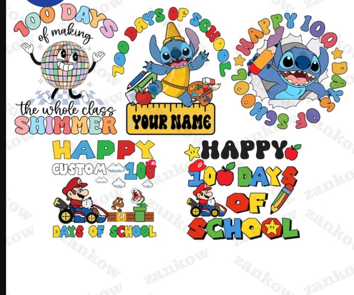 10+ Designs 100 Days of School Cartoon PNG Bundle, Happy 100 Days of ...