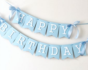 Happy Birthday Banner. BLUE PRINTABLE Banner. BLUE Happy | Etsy