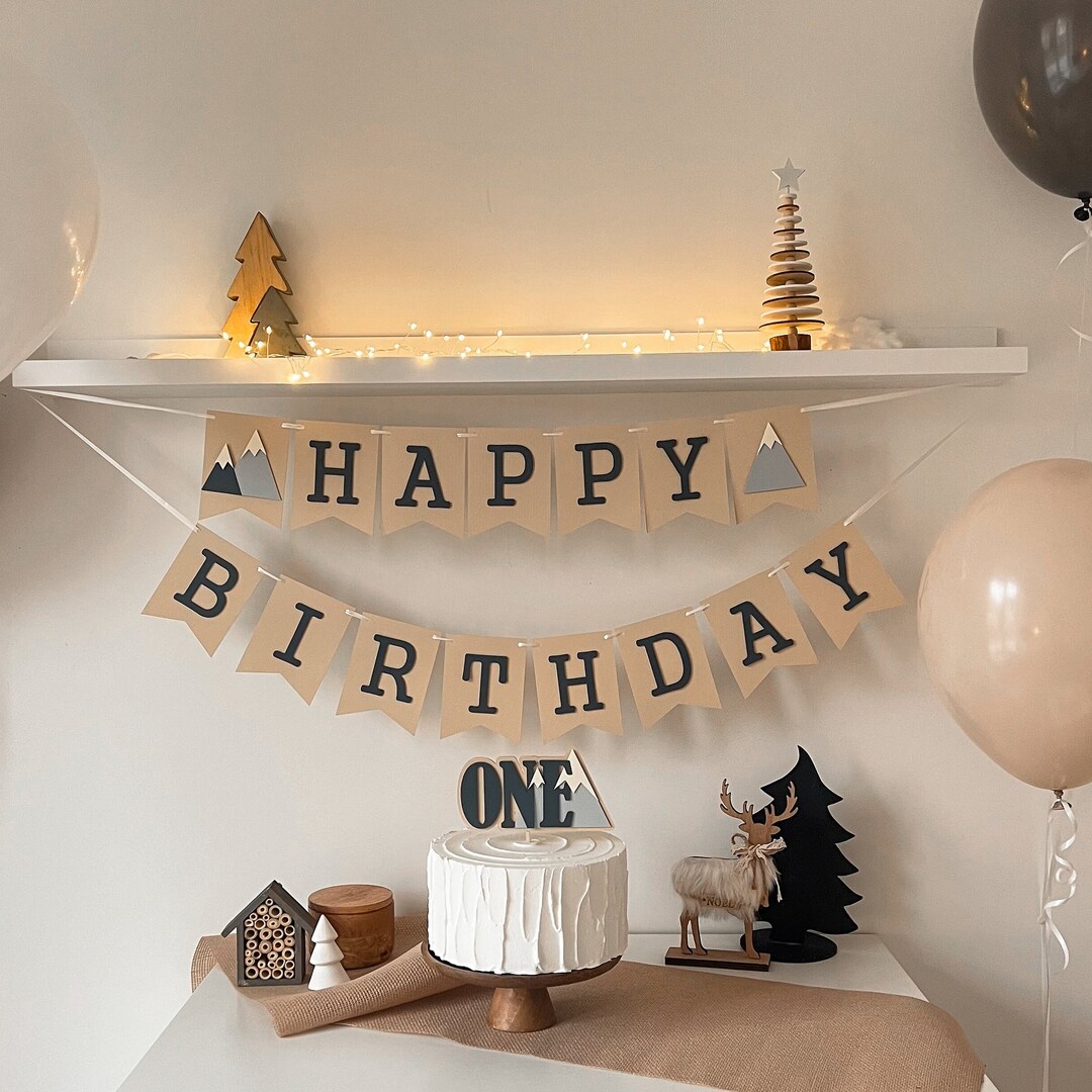 Mountain Banner, Adventure Awaits, Boy 1st Birthday Decoration, Happy ...