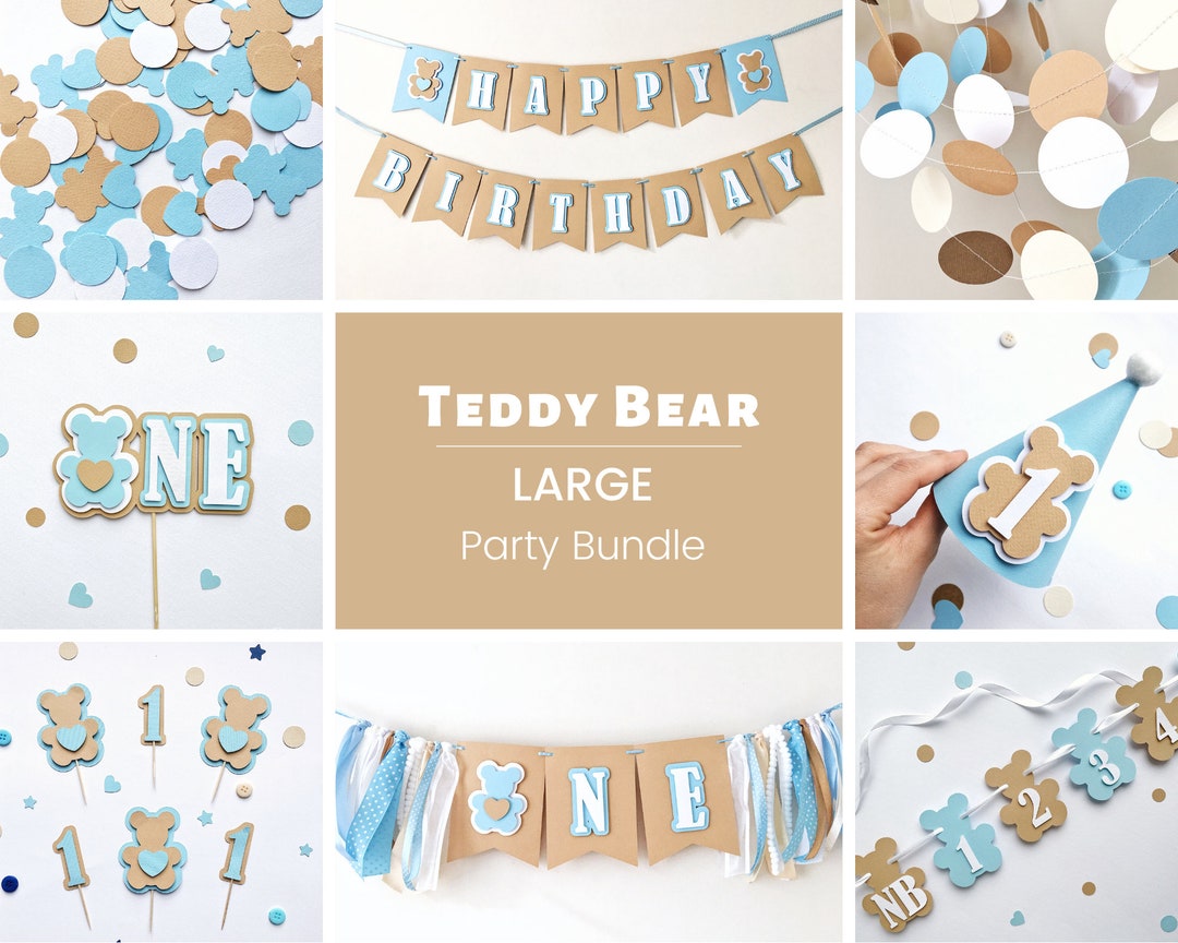 Teddy Bear Birthday Decorations, 1st Birthday Bundle, Bear First ...