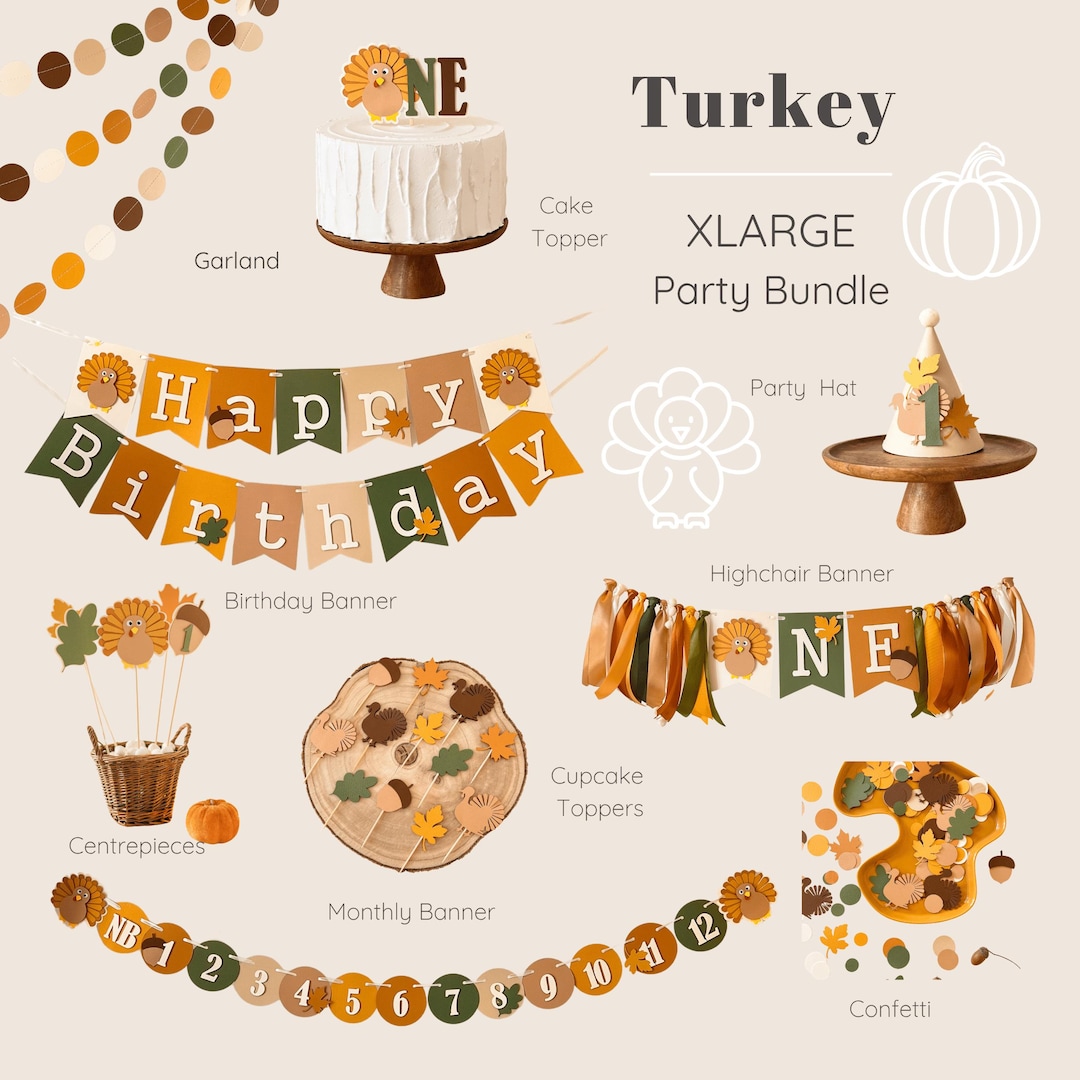 Thanksgiving 1st Birthday Bundle, Turkey Party Decor, Our Little Turkey ...