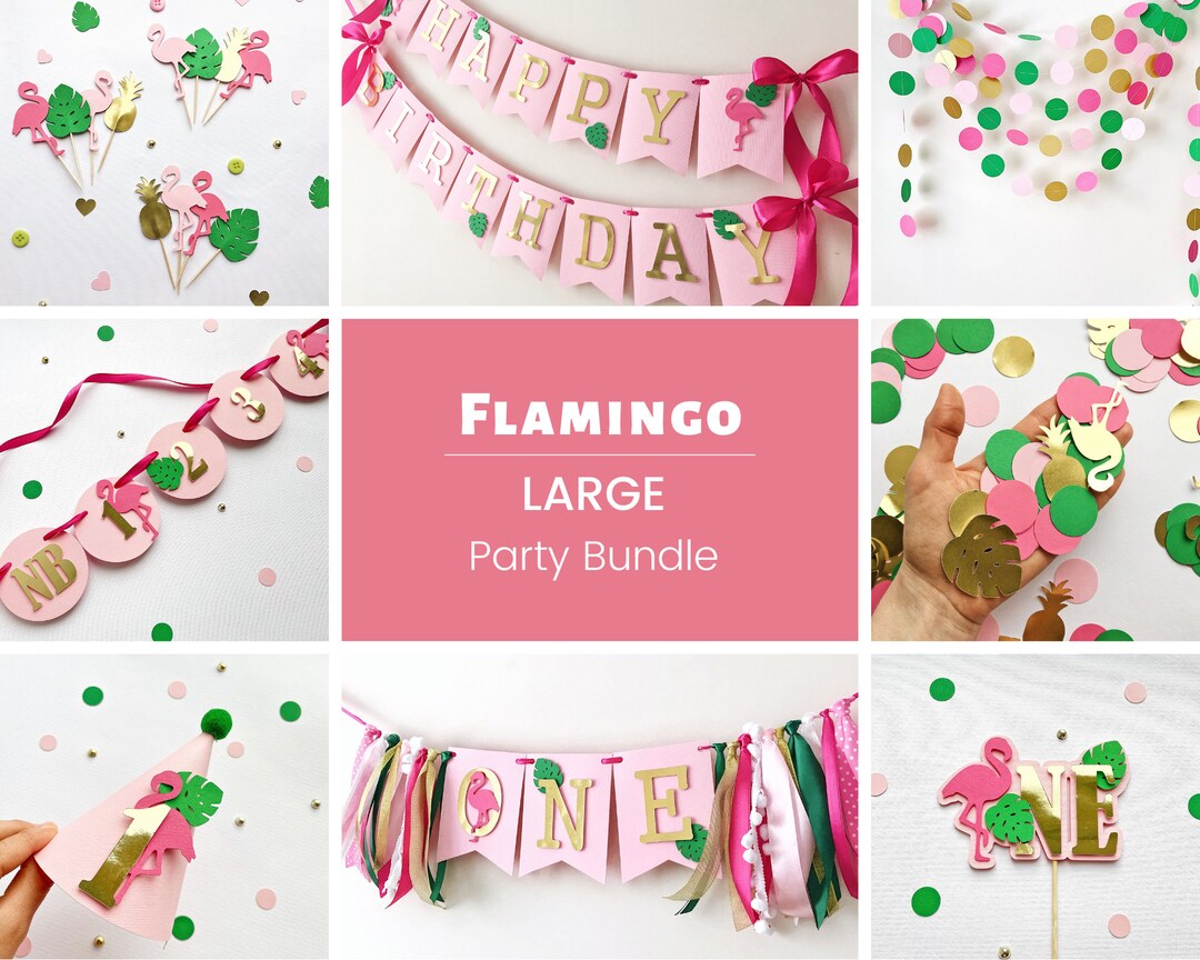 Flamingo First Birthday Party Bundle Tropical Girl Birthday - Etsy