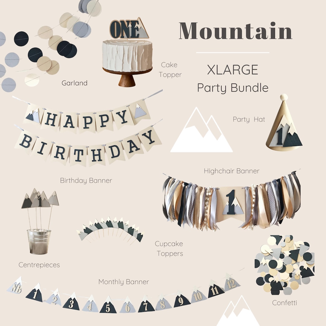 Mountain 1st Birthday Bundle, Adventure Awaits Decorations, Happy ...