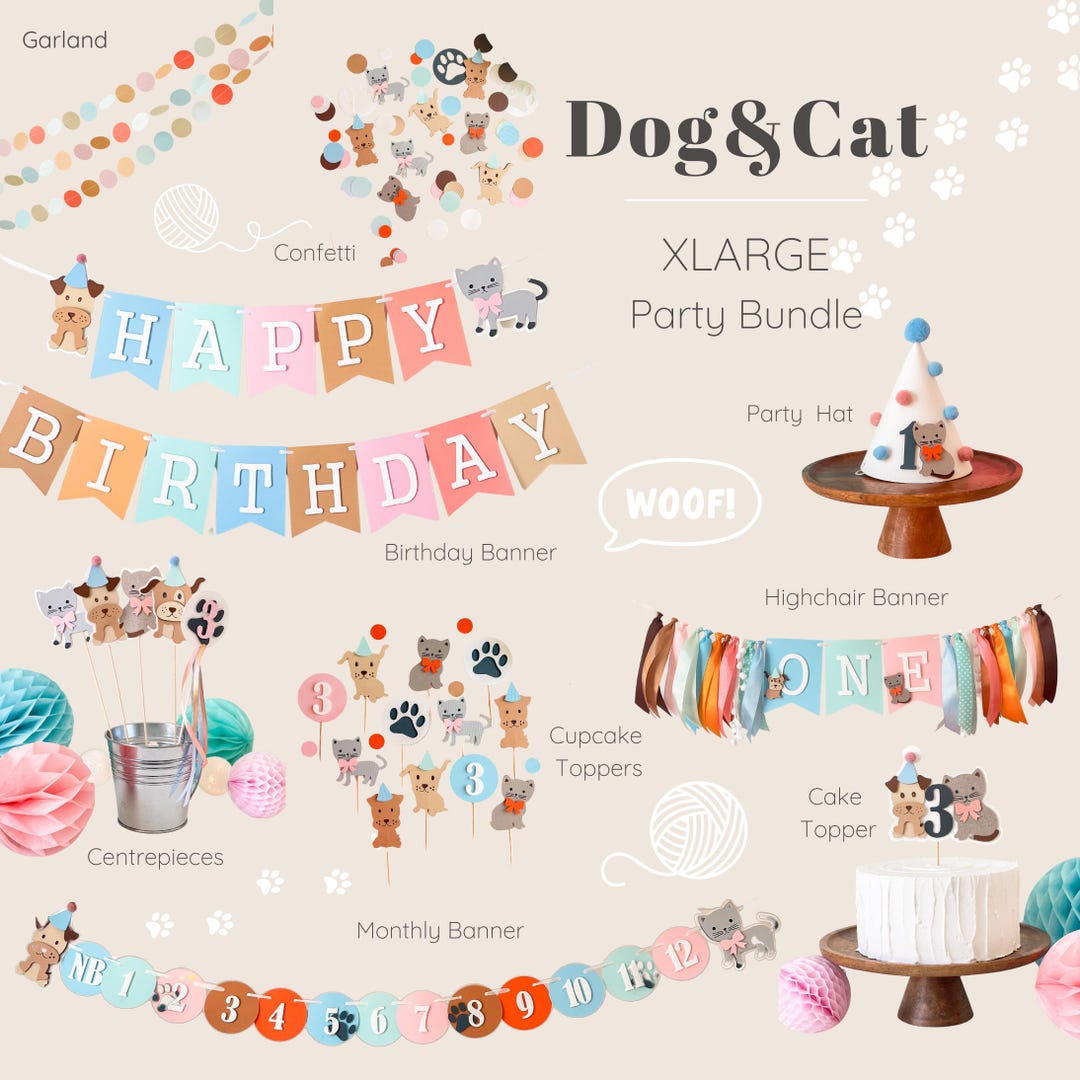Two Let the Dogs Out, Cat and Dog Birthday Bundle, Kitten Puppy Banner ...