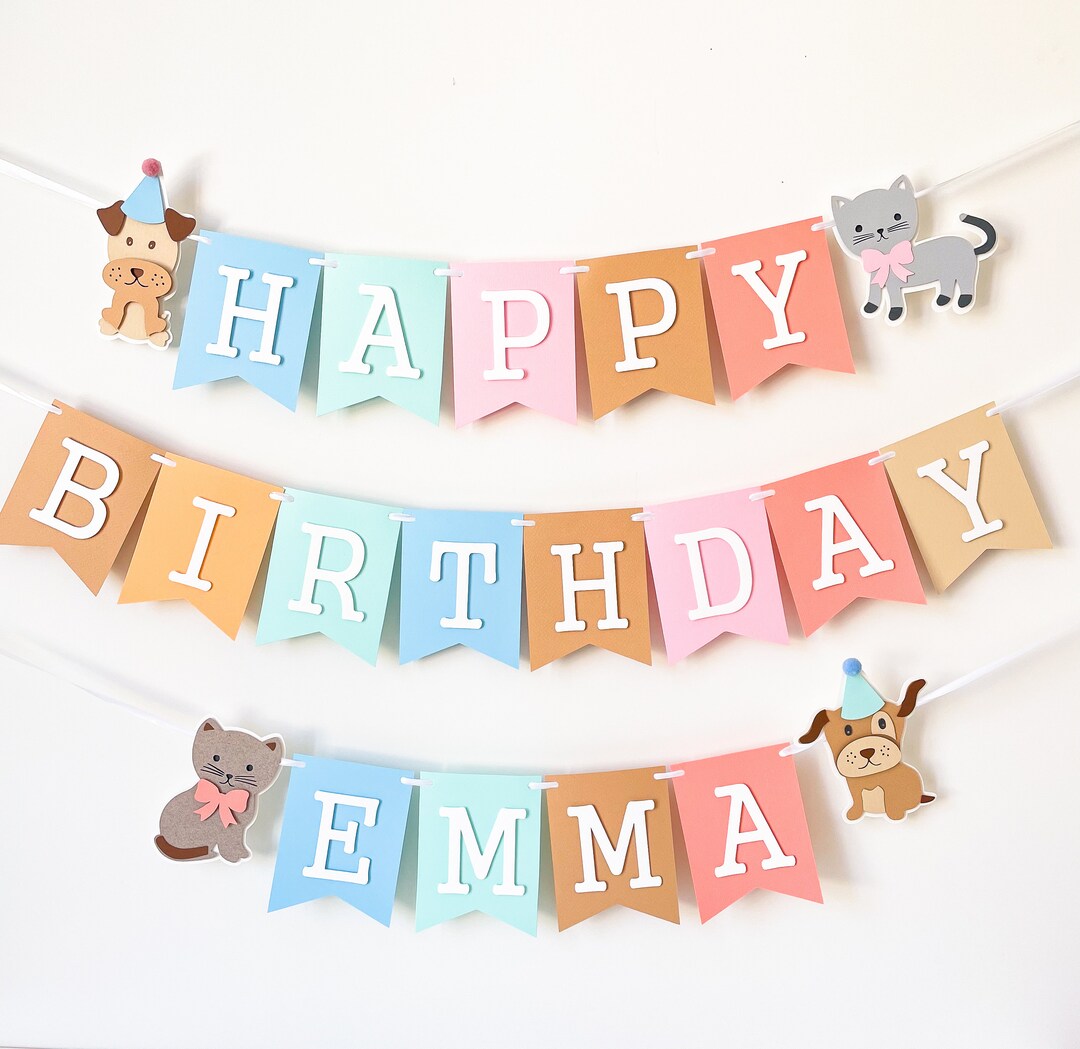 Dog & Cat Birthday Banner, Two Let the Dogs Out, Lets Pawty, Kitten and ...