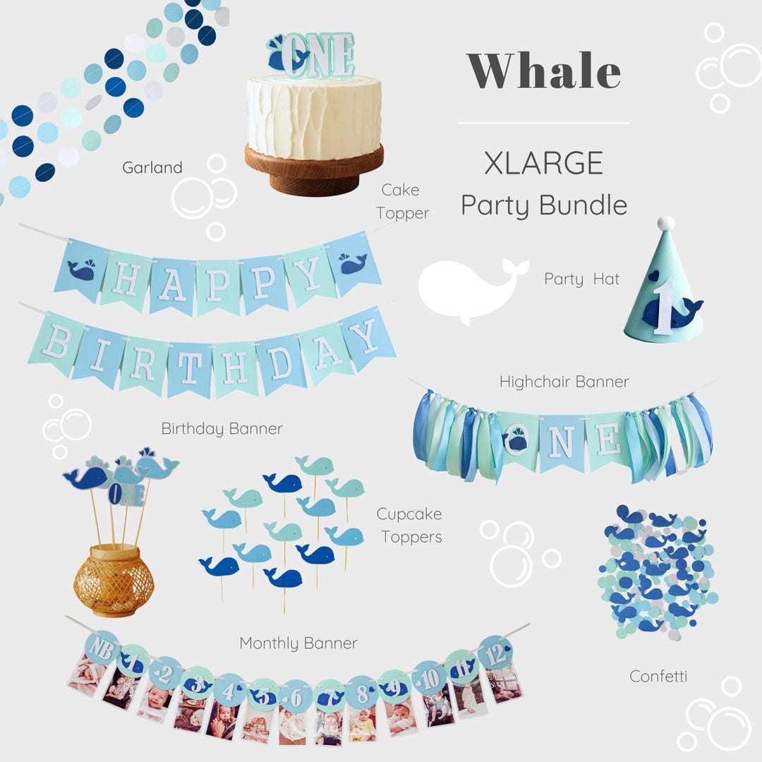 Whale 1st Birthday Party Bundle - Ocean Party Decorations - Etsy