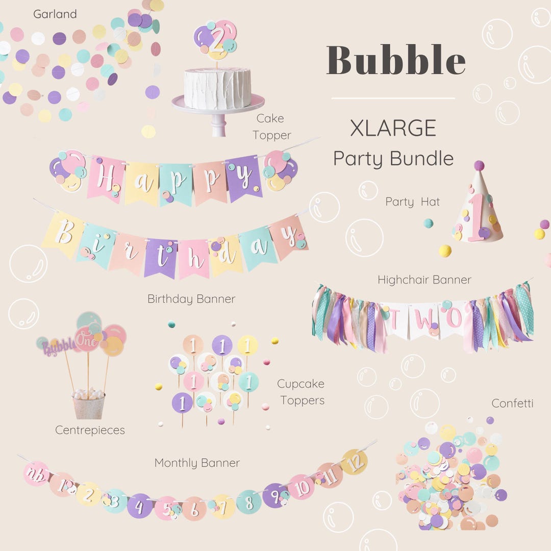 Bubble Girl 2nd Birthday Bundle - Pastel Party Decorations - Etsy