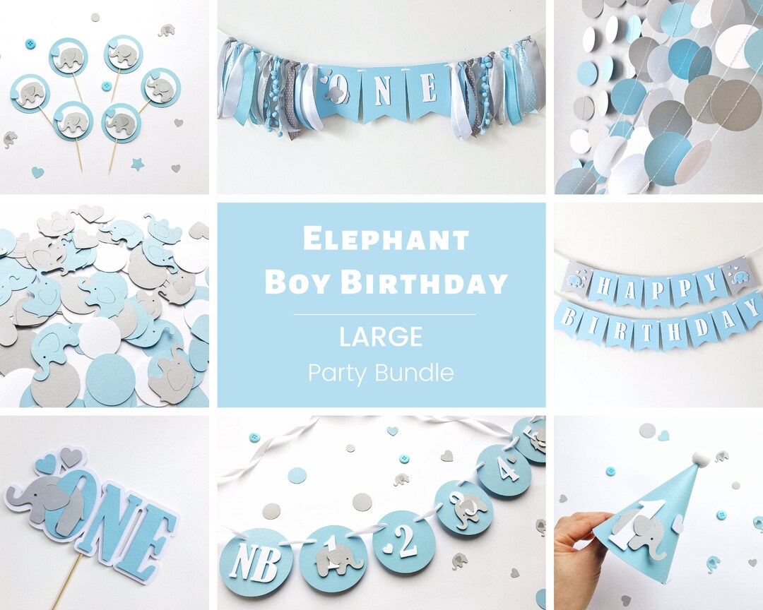 Elephant 1st Birthday Bundle, Boy One Year Old Birthday, Elephant Party ...