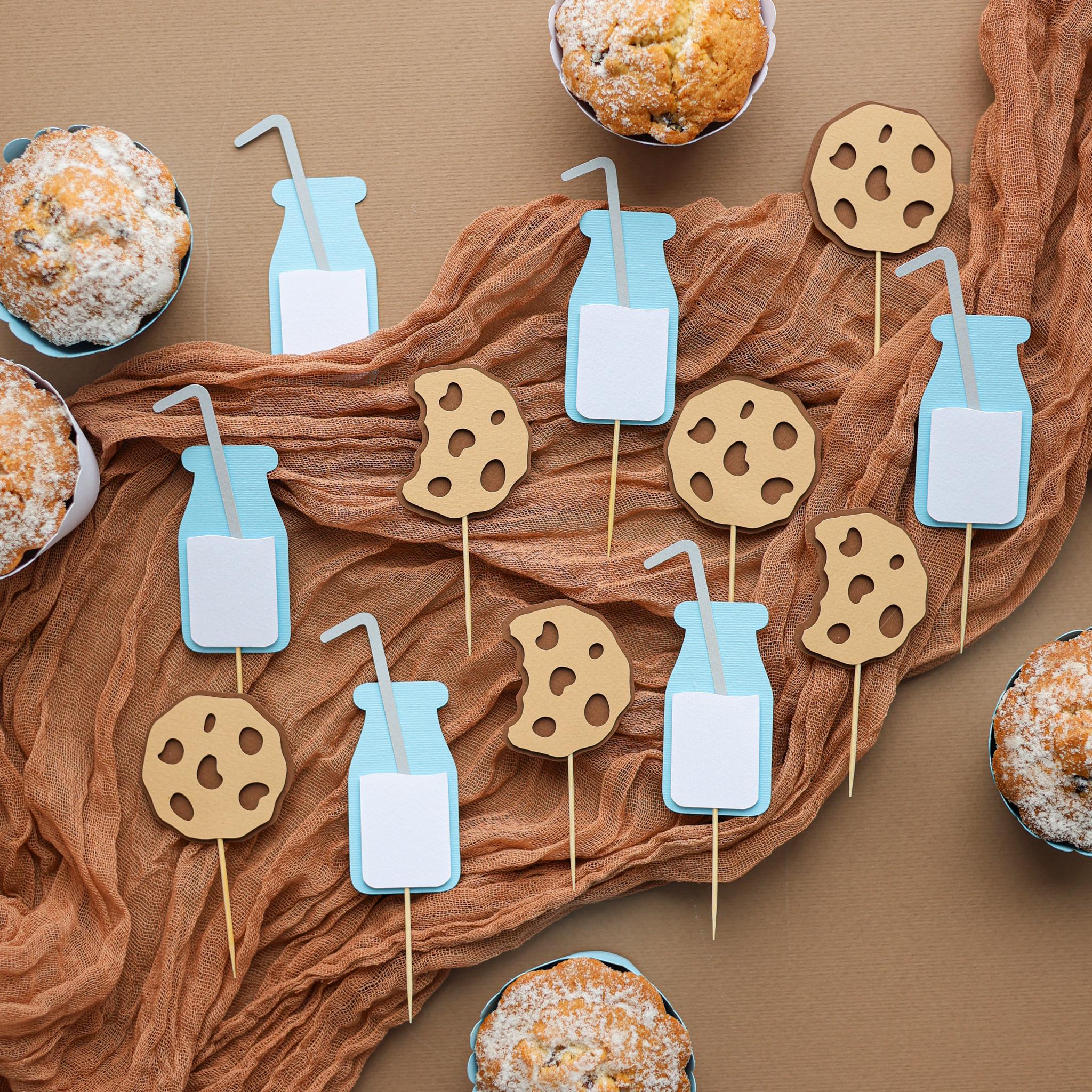 Milk & Cookies Cupcake Toppers - One Sweet Boy 1st Birthday Decorations ...