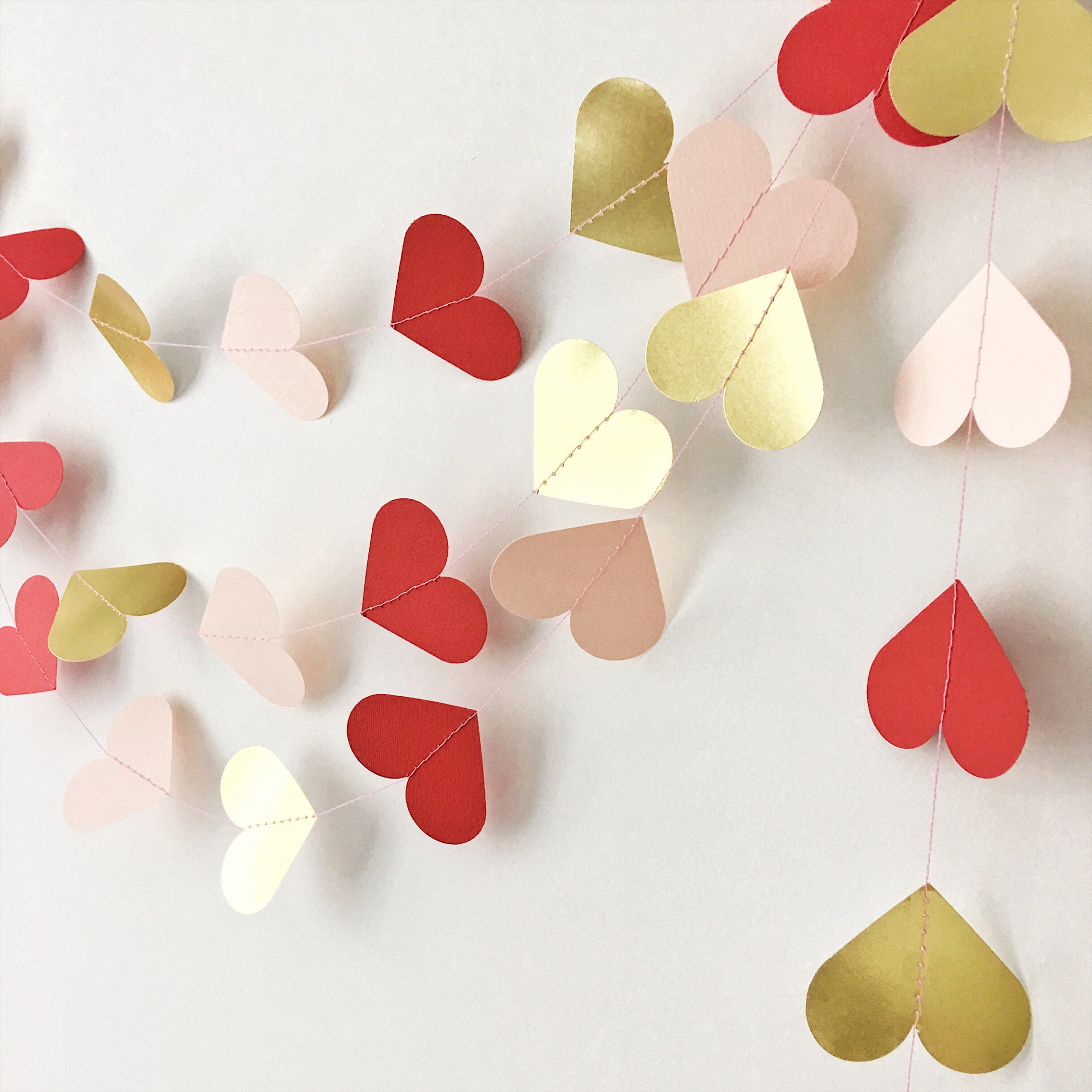 Valentines Day Garland Red Gold Hearts Paper Garland | Etsy