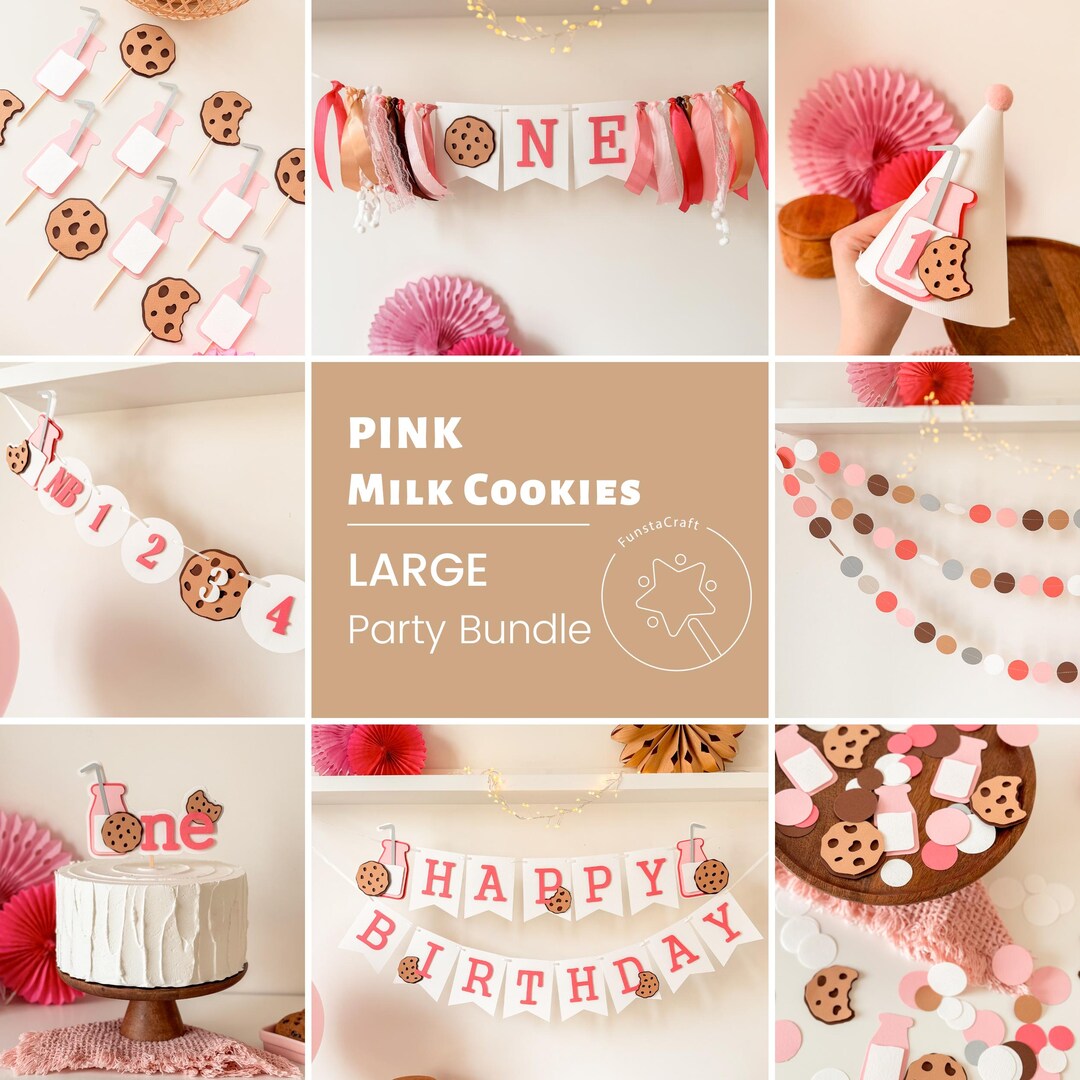 Pink Milk & Cookies 1st Birthday Bundle, Girl One Sweet Cookie, One ...