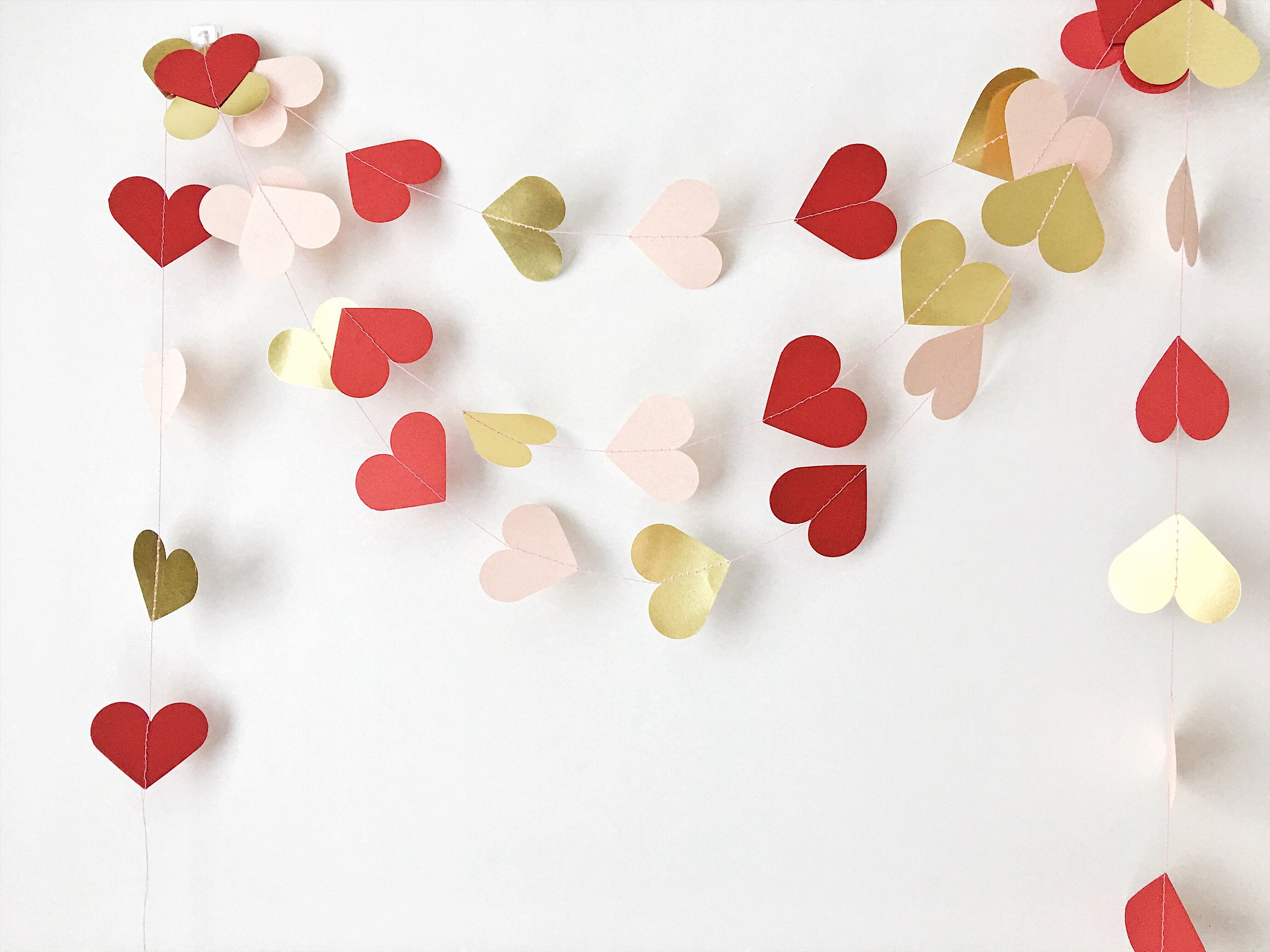 Valentines Day Garland Red Gold Hearts Paper Garland - Etsy