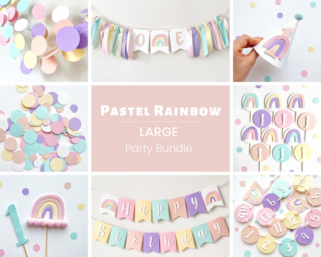 Pastel Rainbow Birthday Decorations, 1st Birthday Bundle, Rainbow ...