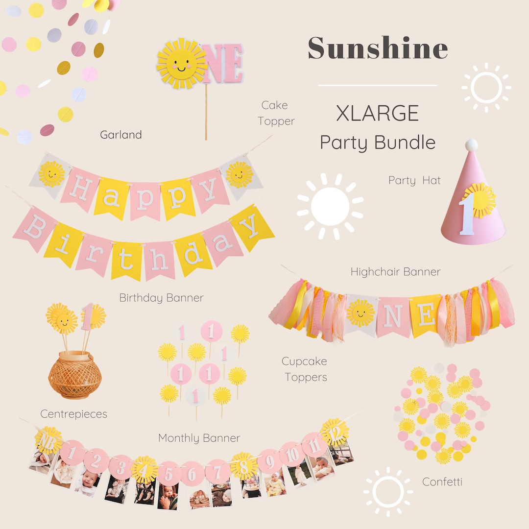 You Are My Sunshine Birthday Bundle, Baby Girl Turning One Theme - Etsy